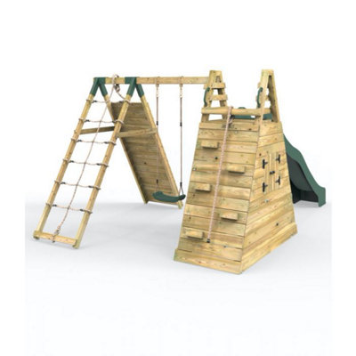 Rebo Wooden Pyramid Climbing Frame with Swing and 8.7ft Water Slide ...