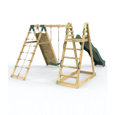 Rebo Wooden Pyramid Climbing Frame with Swings and 8.7ft Water Slide ...