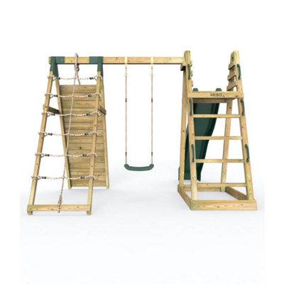Rebo Wooden Pyramid Climbing Frame with Swings and 8.7ft Water Slide ...