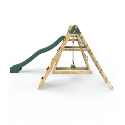 Rebo Wooden Pyramid Climbing Frame with Swings and 8.7ft Water Slide ...