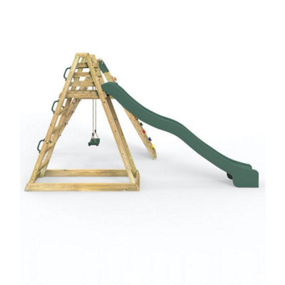Rebo Wooden Pyramid Climbing Frame with Swings and 8.7ft Water Slide ...