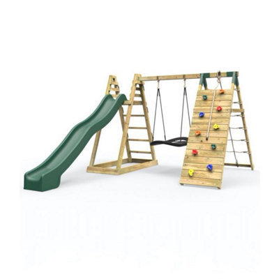 Rebo Wooden Pyramid Climbing Frame with Swings and 8.7ft Water Slide ...