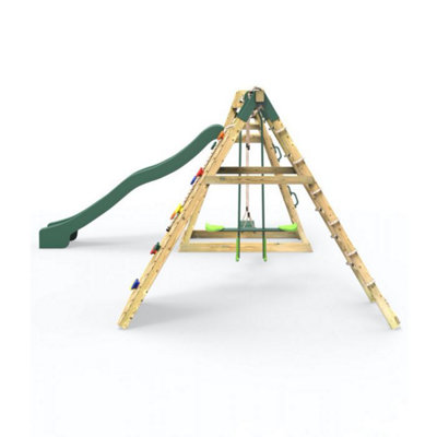 Rebo Wooden Pyramid Climbing Frame with Swings and 8.7ft Water Slide ...