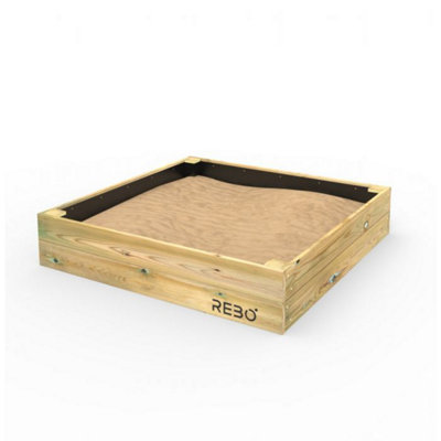 Rebo Wooden Sandpit Ball Pool Square Frame Sandbox 120cm x 120cm
