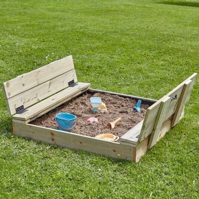 Rebo Wooden Sandpit Ball Pool with Folding Lid and Benches Sandbox ...