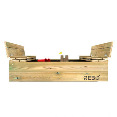 Rebo Wooden Sandpit Ball Pool with Folding Lid and Benches Sandbox ...