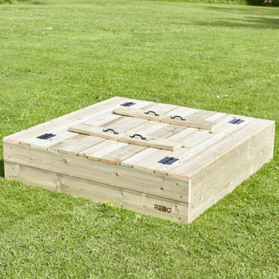 Rebo Wooden Sandpit Ball Pool with Folding Lid and Benches Sandbox ...