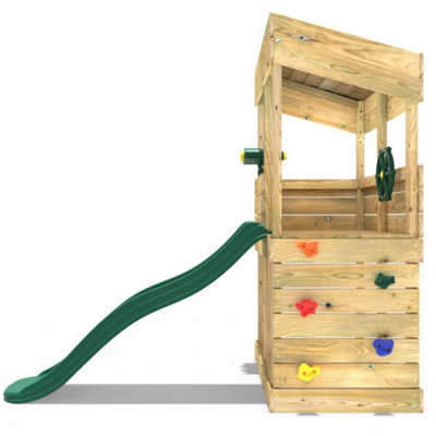 Rebo Wooden Swing Set plus Deck & Slide - Solar Pink