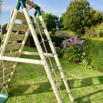 Rebo Wooden Swing Set with Deck and Slide plus Up and Over Climbing ...