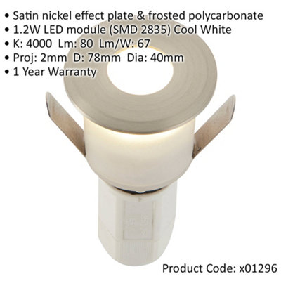 Recessed Decking IP67 Guide Light - 1.2W Cool White LED - Satin Nickel ...