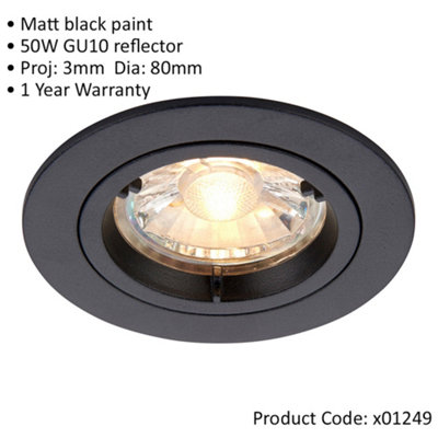 Recessed Fixed Ceiling Downlight - Dimmable 50W GU10 Reflector - Matt Black