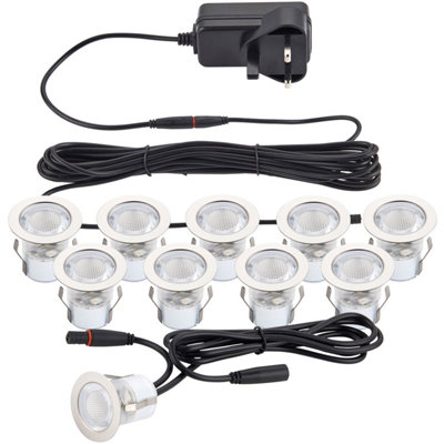 Recessed IP44 Decking Guide Light Kit - 10 x Blue Light LED - Stainless ...