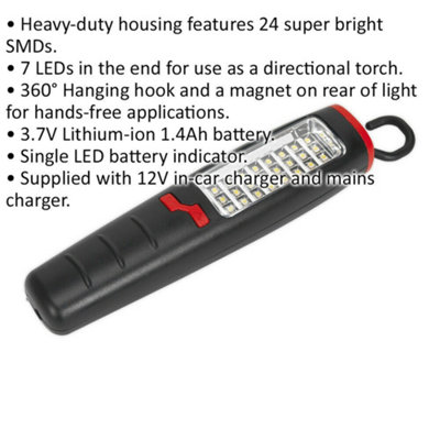 Rechargeable Inspection Light - 24W SMD & 7 LED - Directional Torch ...