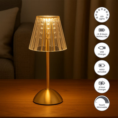 Rechargeable LED Table Lamp Polished Gold Finish Cordless Touch Desk ...