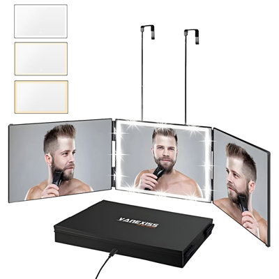 Rechargeable Trifold Mirror 32x19.5cm with 3 Color LED Light and ...