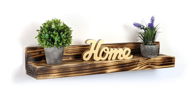 Reclaimed Wooden Shelf With Backboard 5" 125mm - Colour Burnt - Length ...