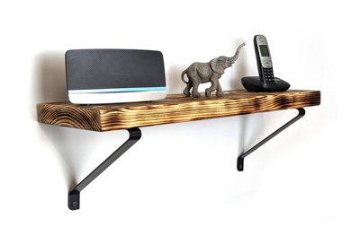 Reclaimed Wooden Shelf with Bracket GALA 9" 220mm - Colour Burnt ...