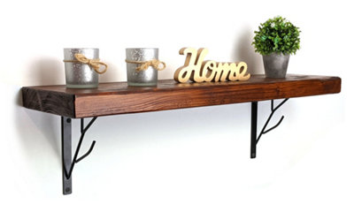 Reclaimed Wooden Shelf with Bracket TREE 7" 170mm - Colour Dark Oak - Length 240cm | DIY at B&Q