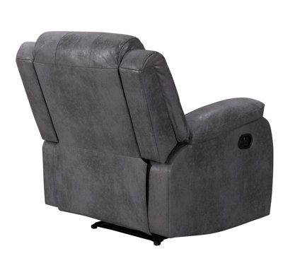 Recliner Manual Chair in Grey Faux Leather Suede