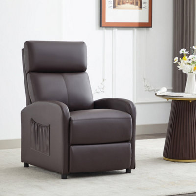Recliner Pushback Adjustable Reclining Arm chair Faux Leather Brown