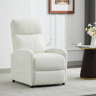 Recliner Pushback Adjustable Reclining Arm chair Teddy Fabric Cream/white