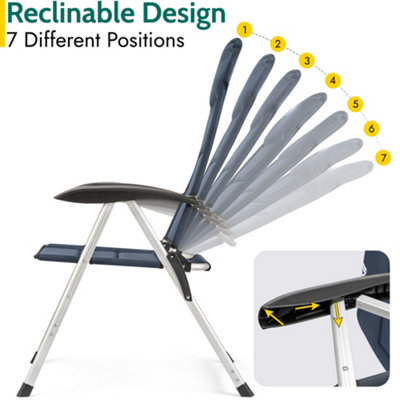 Reclining Camping Chair Folding Aluminium Garden Recliner Sponge Padded Trail Blue