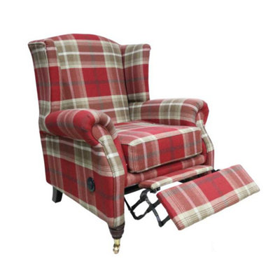 RECLINING ORIGINAL FIRESIDE HIGH BACK ARMCHAIR BALMORAL RED CHECK ...