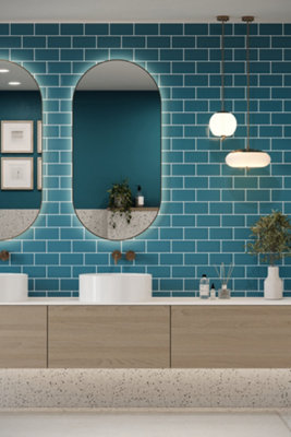 Reco Surfaces Bevel Metro Tile (150mm x 75mm) Teal Blue Wall Panel ...