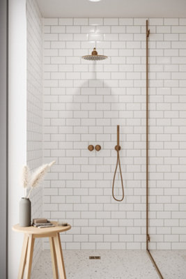 Reco Surfaces Bevel Metro Tile (150mm x 75mm) White with Dark Grey ...