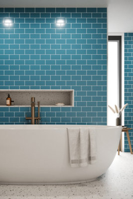 Reco Surfaces Sample of Flat Metro Tile (150mm x 75mm) Teal Blue Wall Panel