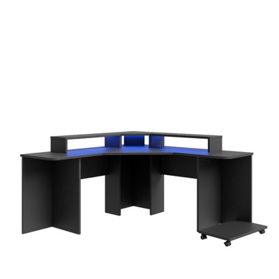 Recoil Quartz LED Corner Computer Gaming Desk - Black
