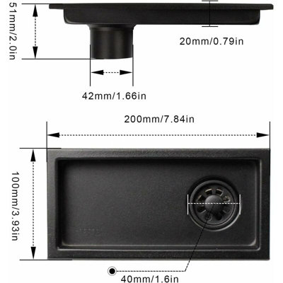 Rectangle Floor Drain, 20x10cm Black Stainless Steel Extended Floor ...