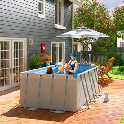 Rectangle Steel Frame Swimming Pool with Ladder and Pump
