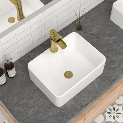 Rectangle Vessel Bathroom Sink White Ceramic Countertop 48.5 cm x 37.5cm