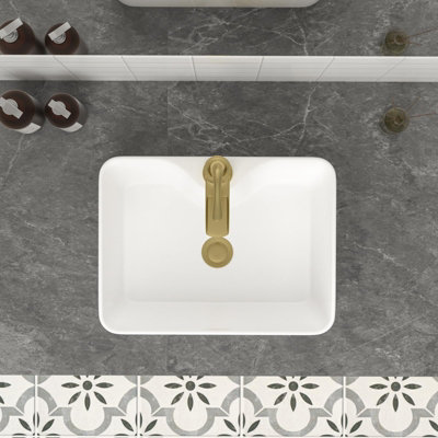 Rectangle Vessel Bathroom Sink White Ceramic Countertop 48.5 cm x 37.5cm