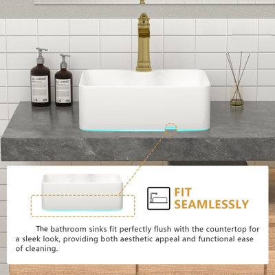 Rectangle Vessel Bathroom Sink White Ceramic Countertop 48.5 cm x 37.5cm
