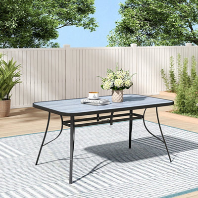 Rectangle Wood Grain Outdoor Dining Table with Umbrella Hole Coffee Table for Garden 150 x 90cm ...