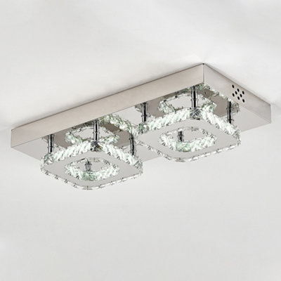 Rectangular Ceiling Crystal Chandelier, Chrome Plated Semi Recessed LED ...