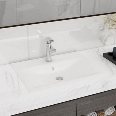 Rectangular Ceramic Basin Sink White with Faucet Hole 60x46 cm | DIY at B&Q