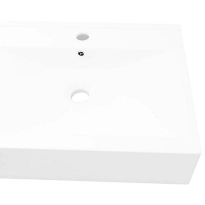 Rectangular Ceramic Basin Sink White with Faucet Hole 60x46 cm