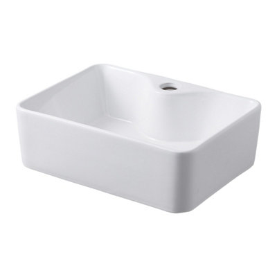 Rectangular Ceramic Countertop Basin with Central Drain Set in White