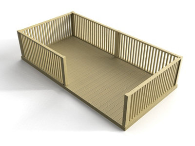Rectangular decking kit with four side balustrade V.4, (W) 3m x (L) 3 ...