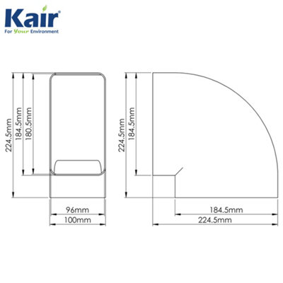 Rectangular Ducting 180mm X 90mm - Horizontal Bend 90 Degree