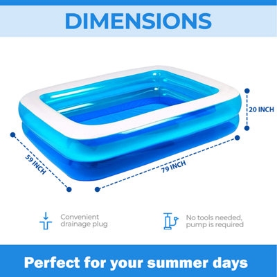 Rectangular Inflatable Swimming Pool Family Paddling Pool for Garden ...