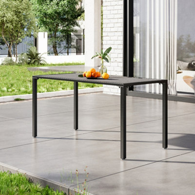 Rectangular Outdoor Garden Wood Effect Dining Table with Parasol Hole ...