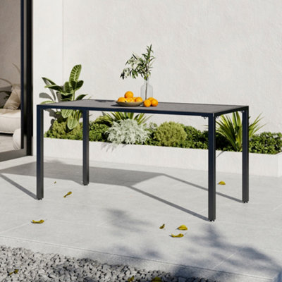 Rectangular Outdoor Garden Wood Effect Dining Table with Parasol Hole, Grey