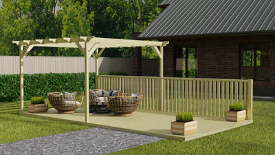 Rectangular pergola and decking kit with balustrade V.5, 3.6m x 4.2m