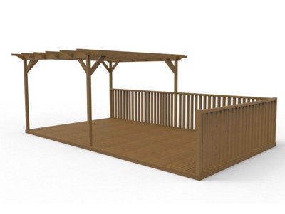 Rectangular pergola and decking kit with balustrade V.7, 3m x 3.6m ...