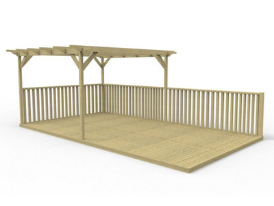 Rectangular pergola and decking kit with balustrade V.8, 3.6m x 4.8m