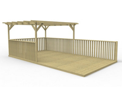 Rectangular pergola and decking kit with balustrade V.9, 3.6m x 4.8m